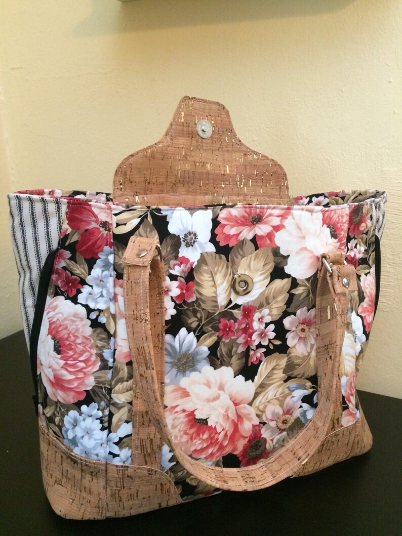 Black Floral and Cork Harriet Expandable Handbag/tote - Etsy