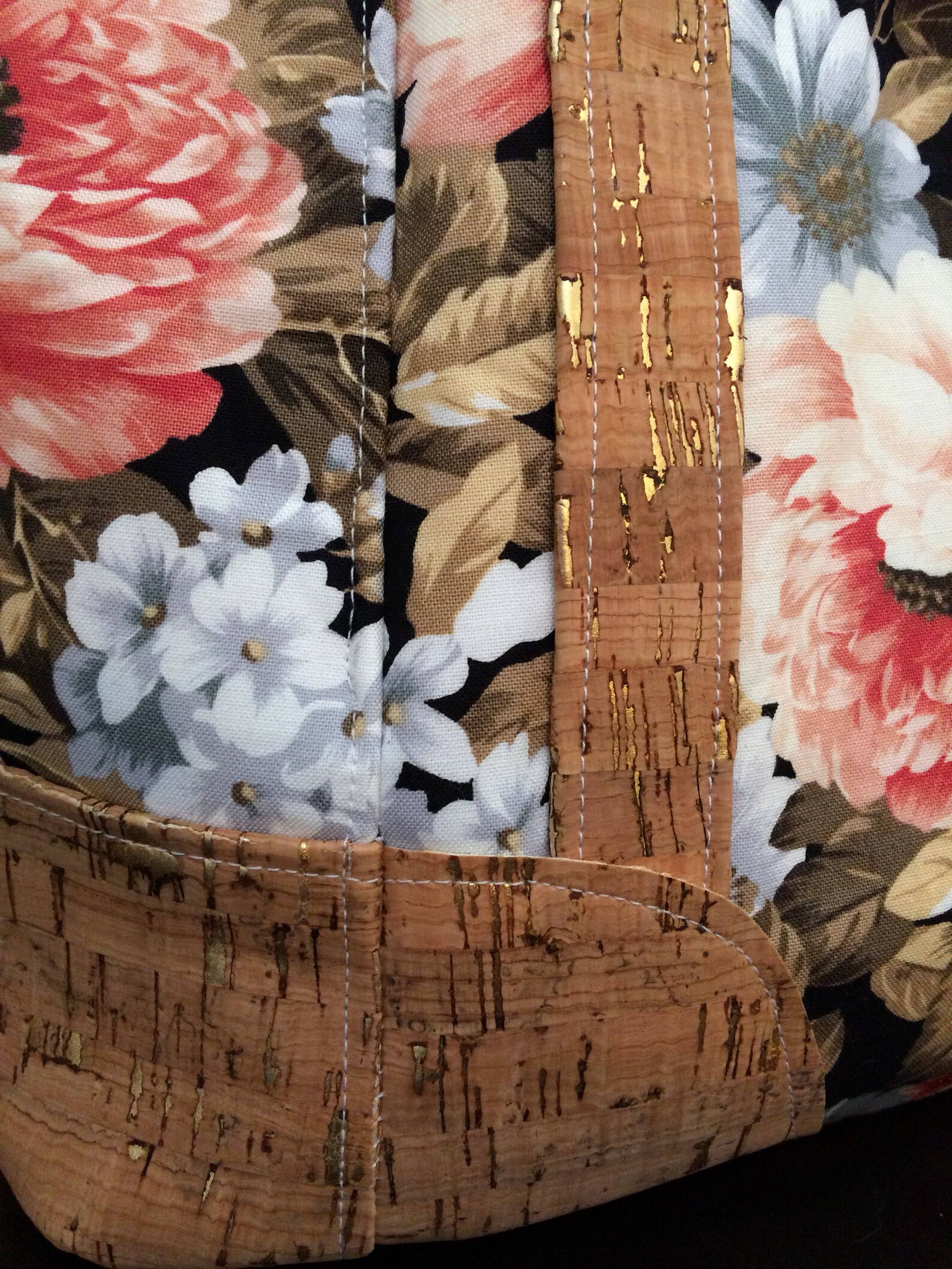 Black Floral and Cork Harriet Expandable Handbag/tote - Etsy