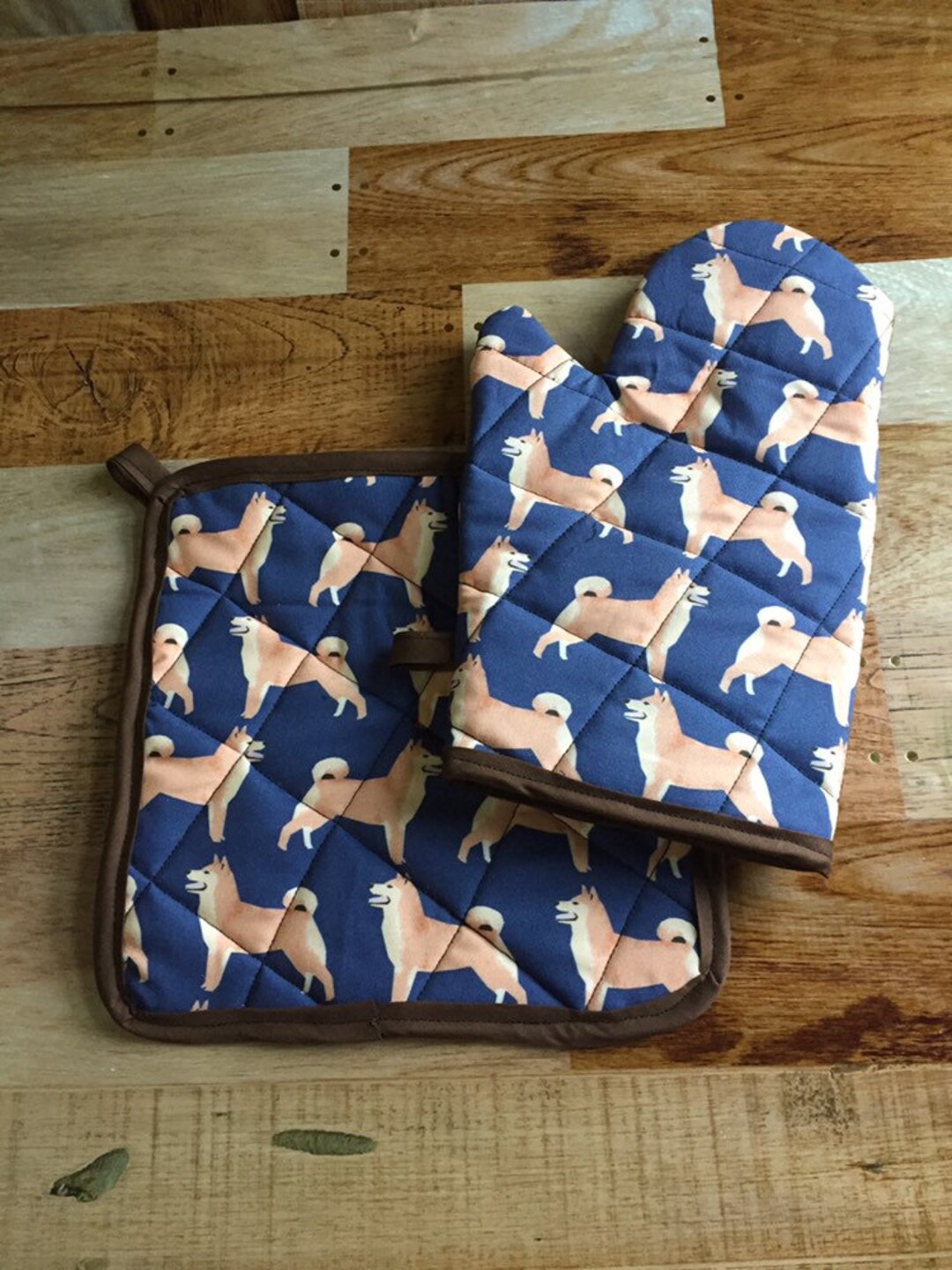 Blue Shiba Inu Quilted/insulated Pot Holder and Oven Mitt Set ...