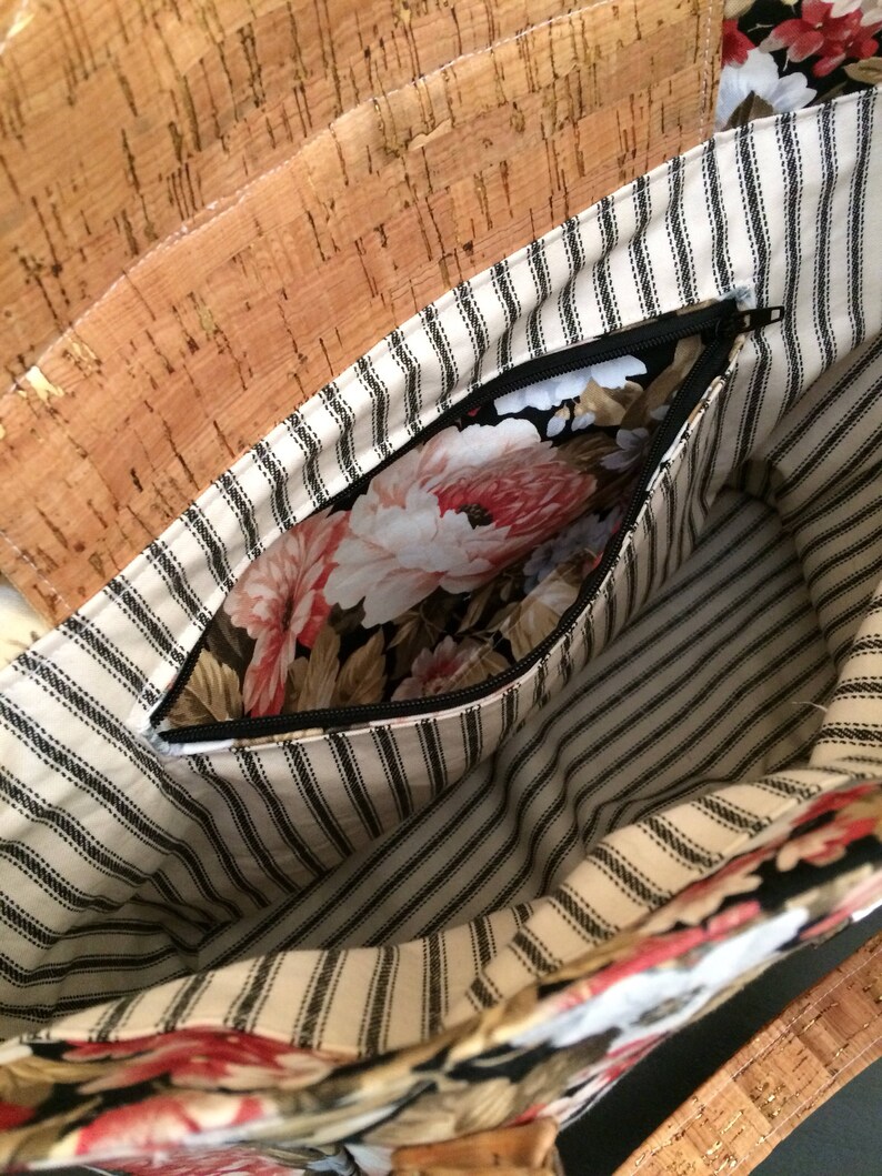 Black Floral and Cork Harriet Expandable Handbag/tote | Etsy