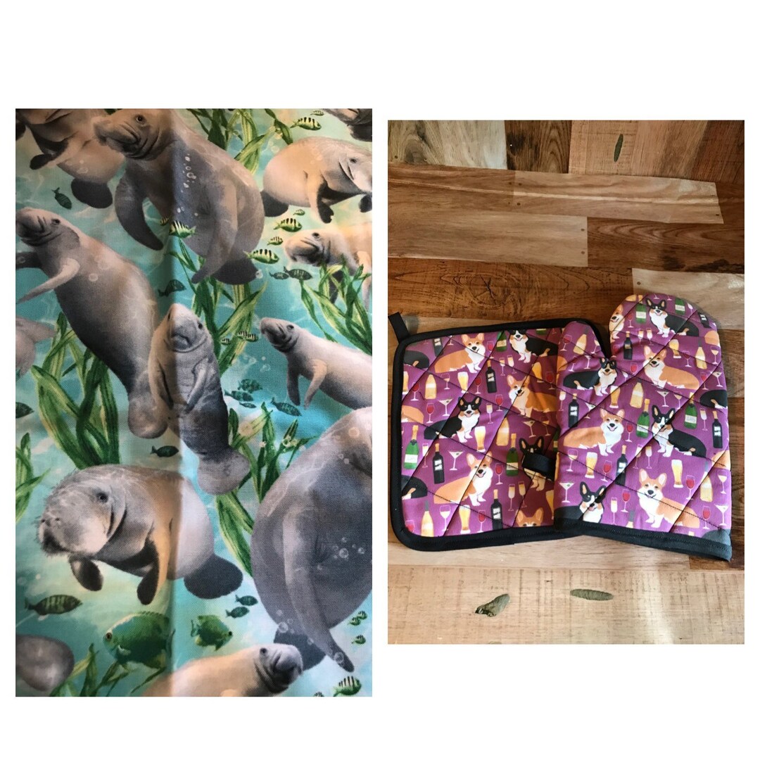 Manatee Themed Insulated/quilted Pot Holder and Oven Mitt Set ...