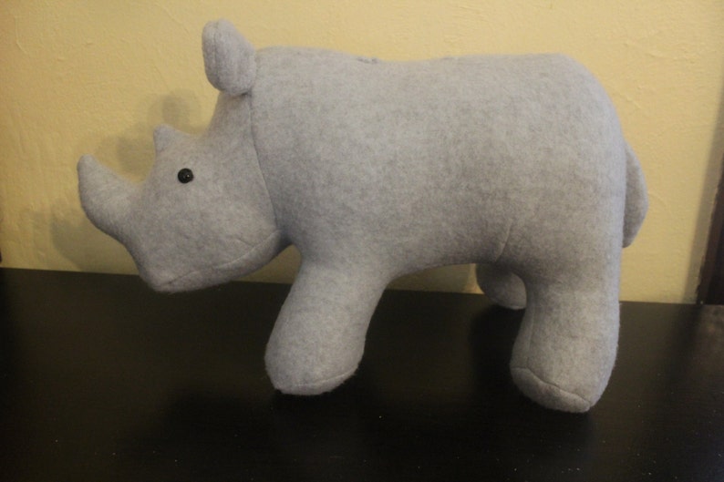 Grey fleece stuffed rhino plushie/safari animal | Etsy