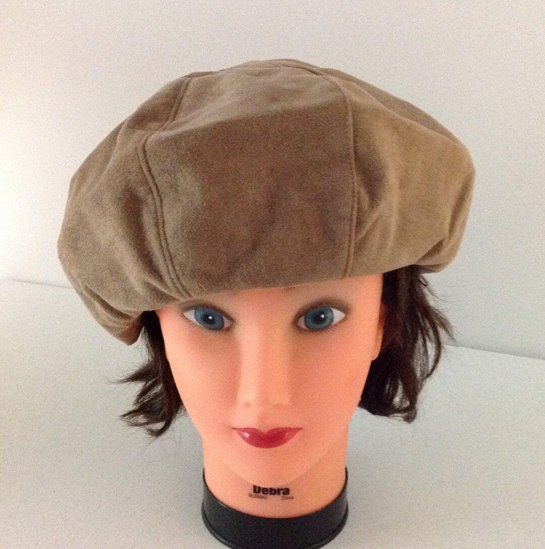 NIP Women's Suede Beret Hat, 60s Tan Slouchy Pull on Hat, Mod Twiggy ...