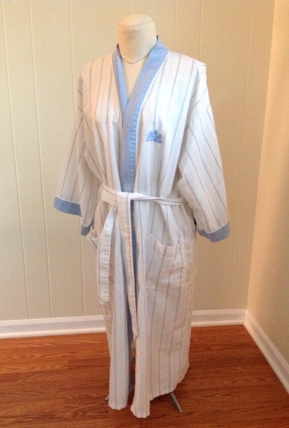 Men's Stafford White Cotton Robe With Blue Pinstripe | Etsy