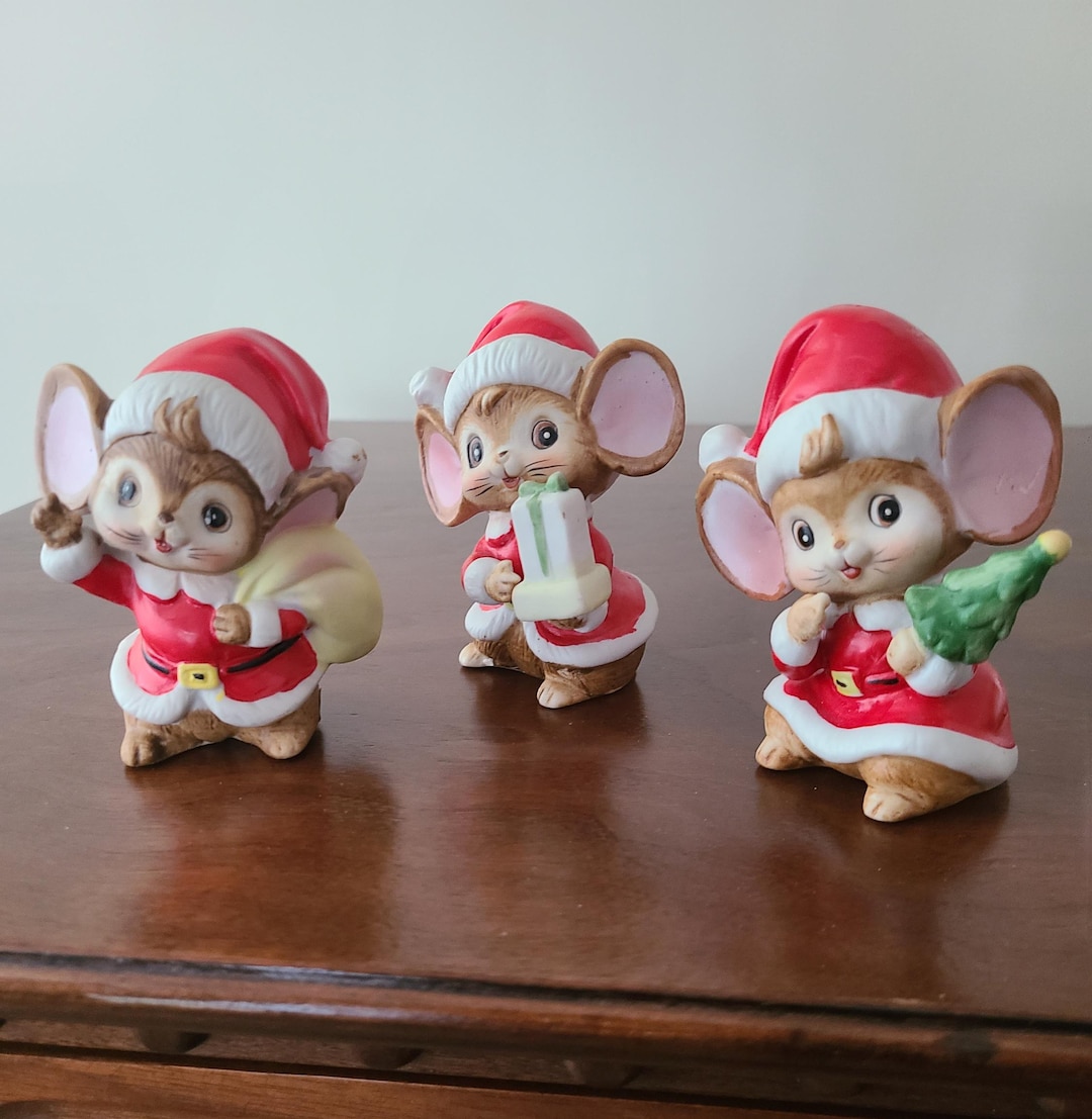 HOMCO #5405 Set of 3 Christmas Santa Mice Figurines, 70s Hand Painted ...