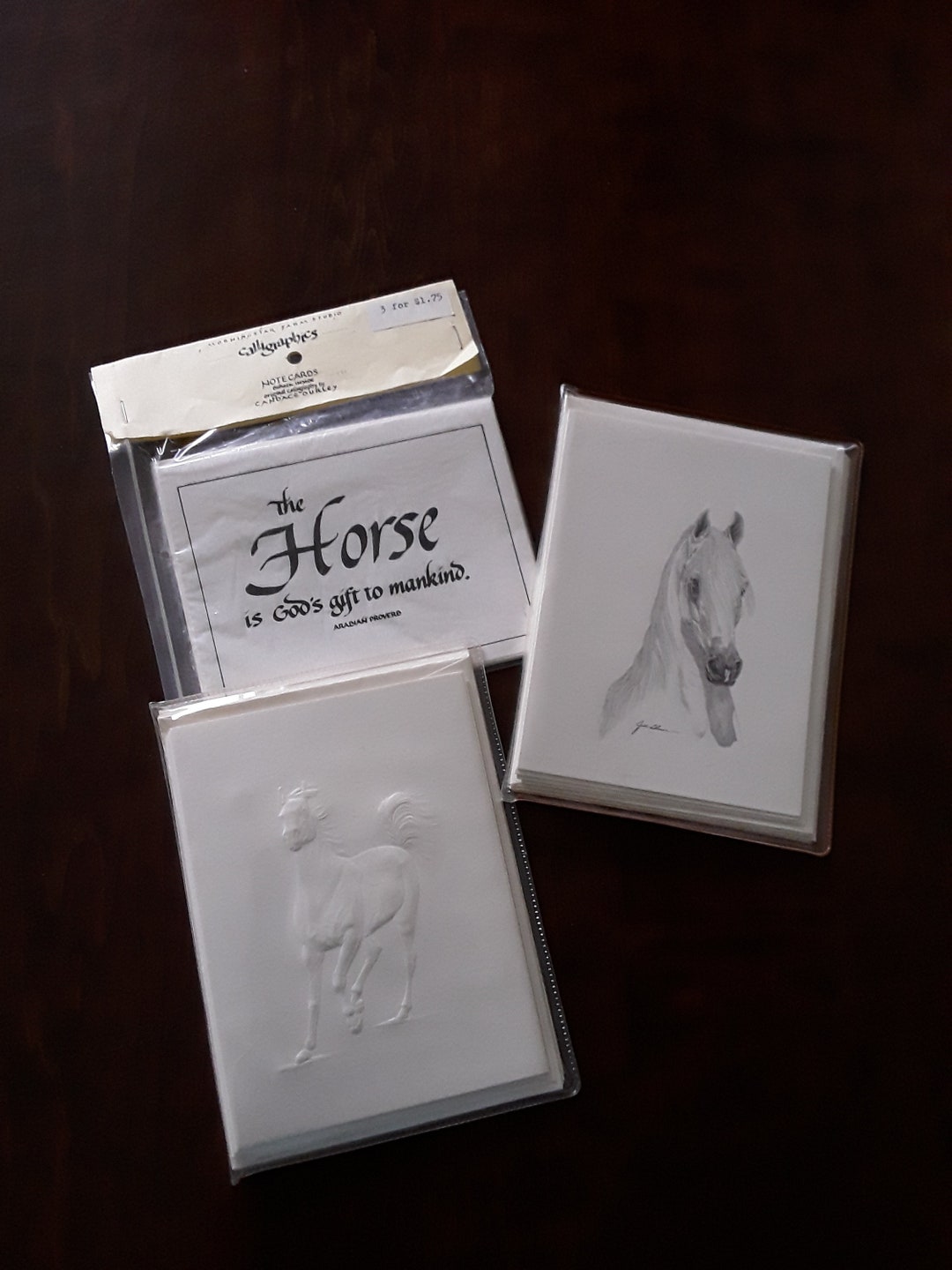 Hand Made Horse Note Cards, Vintage Horse Ephemera Stationary Lot of 3 ...