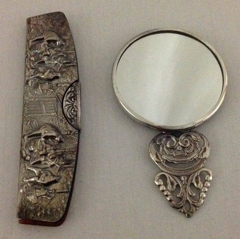 Vintage Mirror And Comb Set Silver Plated Compact Purse Mirror Etsy