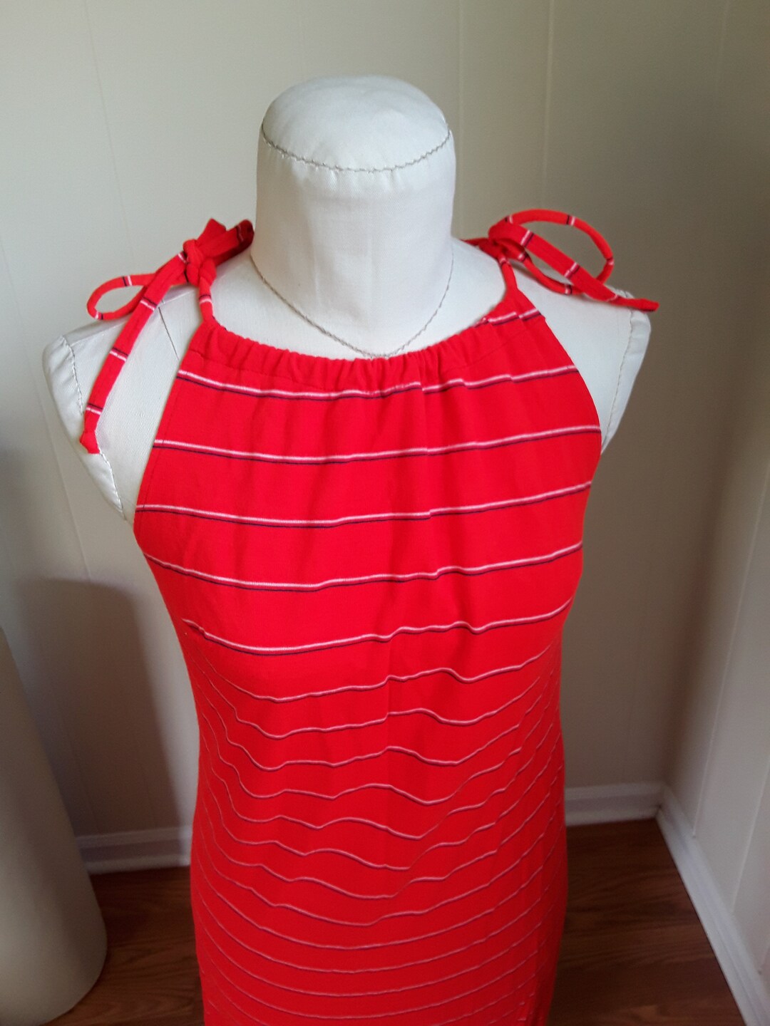 Vintage Red Maxi Dress, Beeline Fashions Self Tie Shoulder Strap Ankle ...