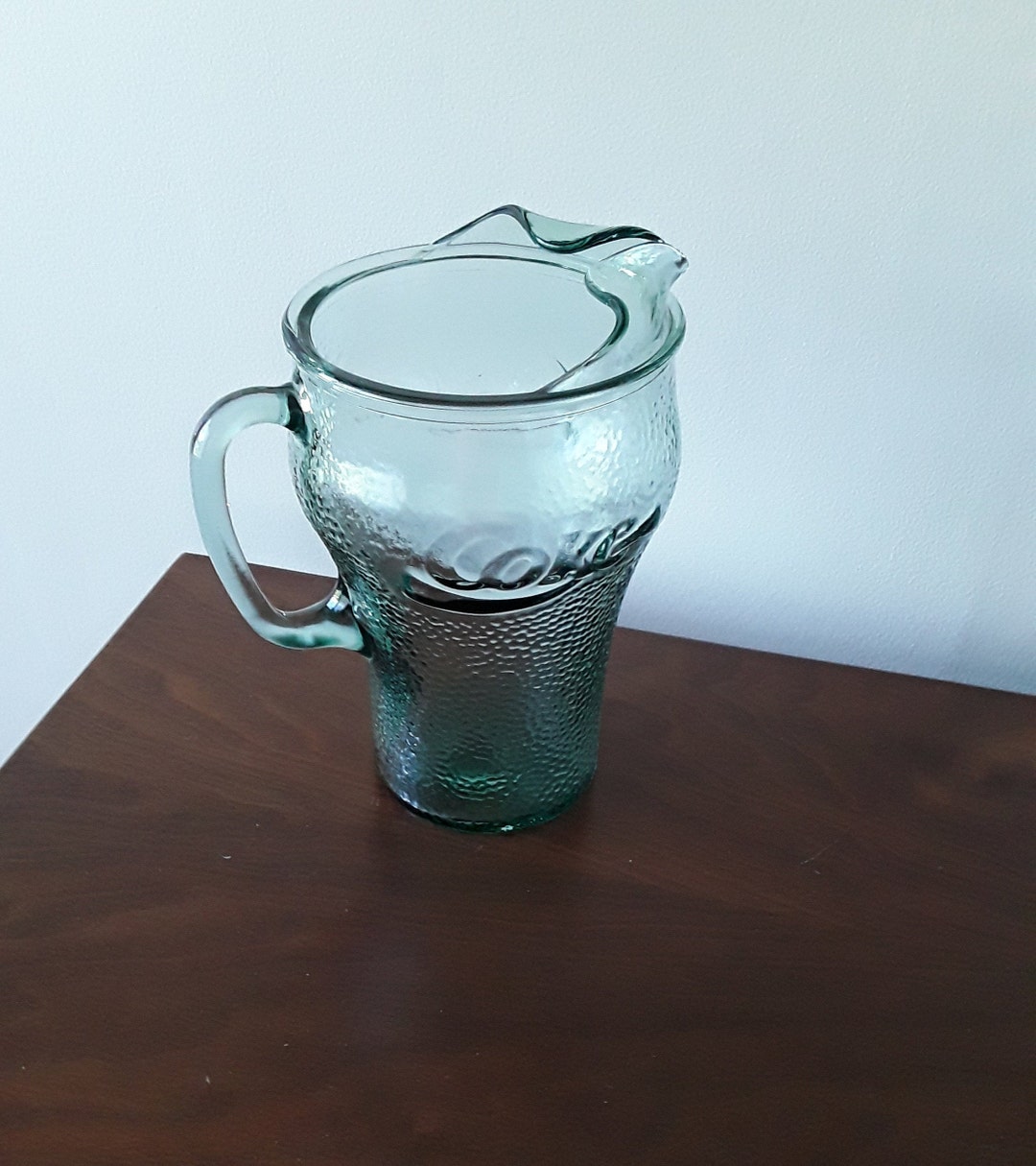 Large COKE Coca Cola Glass Pitcher, Green Pebble Glass Bottle Shaped ...