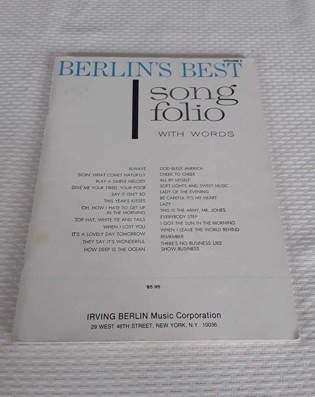 Berlin's Best Song Folio Volume 1 With Words, American Composer Irving ...