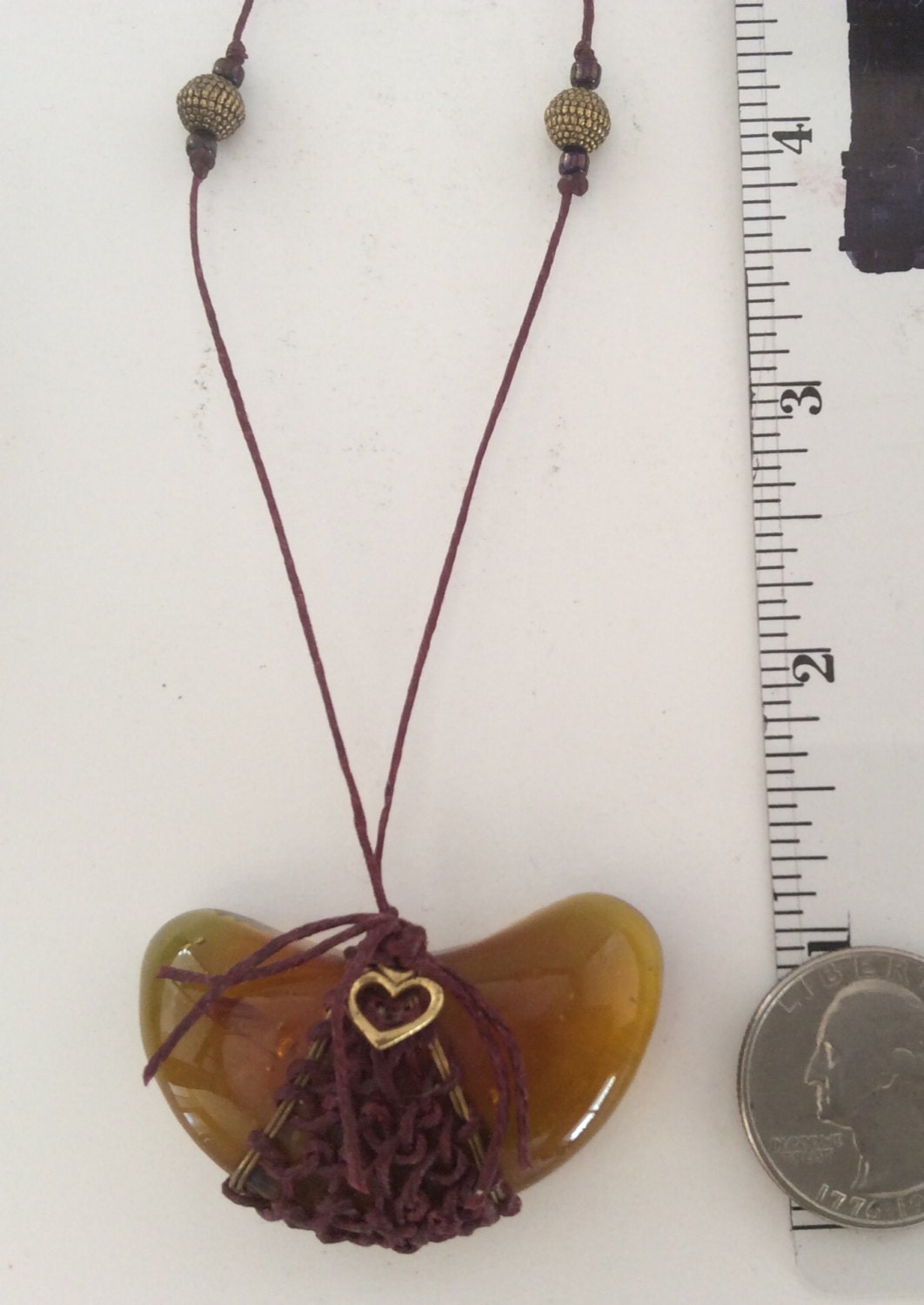 Heart Necklace Amber Colored With Gold Colored Heart Charm - Etsy