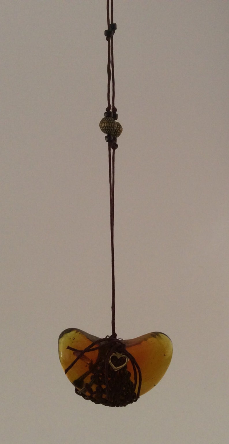 Heart Necklace Amber Colored With Gold Colored Heart Charm - Etsy