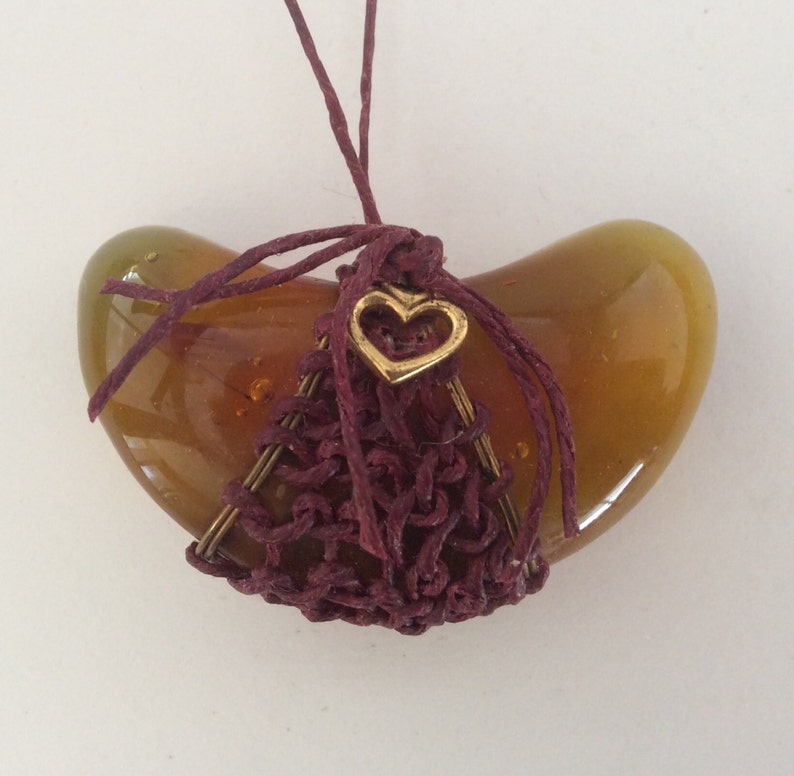 Heart Necklace Amber Colored With Gold Colored Heart Charm - Etsy