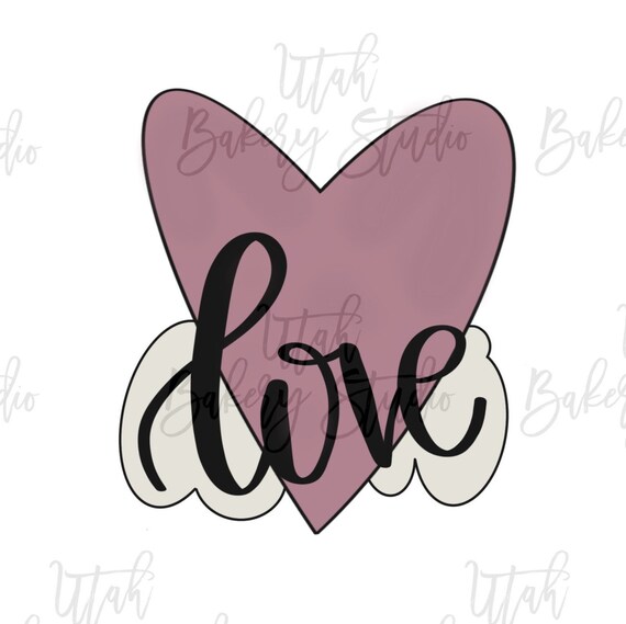 Heart With Love Script Cookie Cutter | Etsy