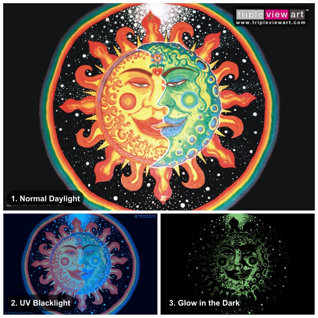 POSTER Sun and Moon UV Black Light Fluorescent & Glow in the Dark ...