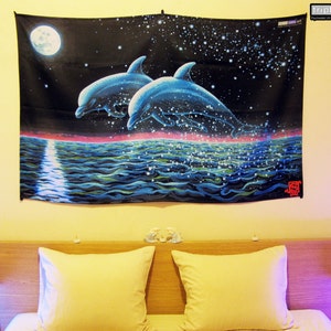 Two Dolphins UV Black Light Fluorescent Glow Psychedelic Art Backdrop ...