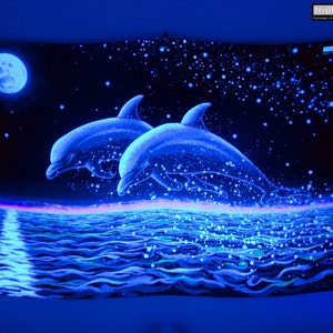 Two Dolphins UV Black Light Fluorescent Glow Psychedelic Art Backdrop ...
