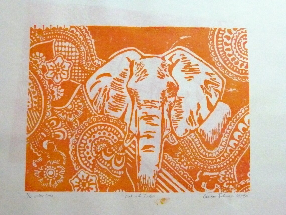 Elephant Print lino Cut | Etsy