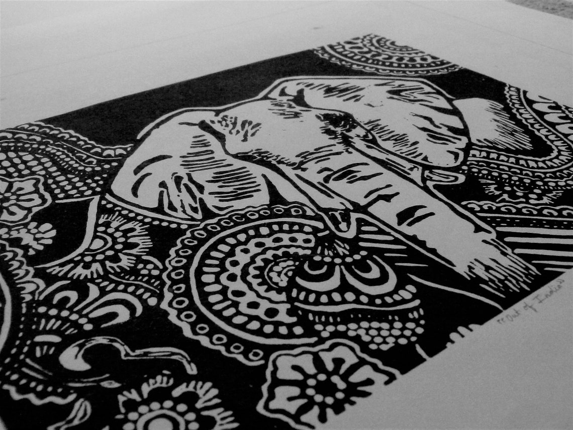 Elephant Print lino Cut - Etsy