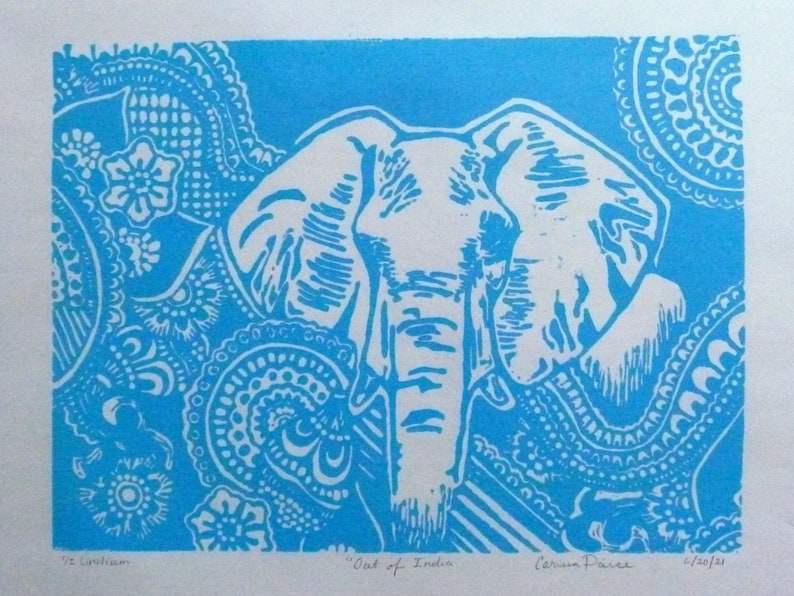 Elephant Print (lino Cut) - Etsy