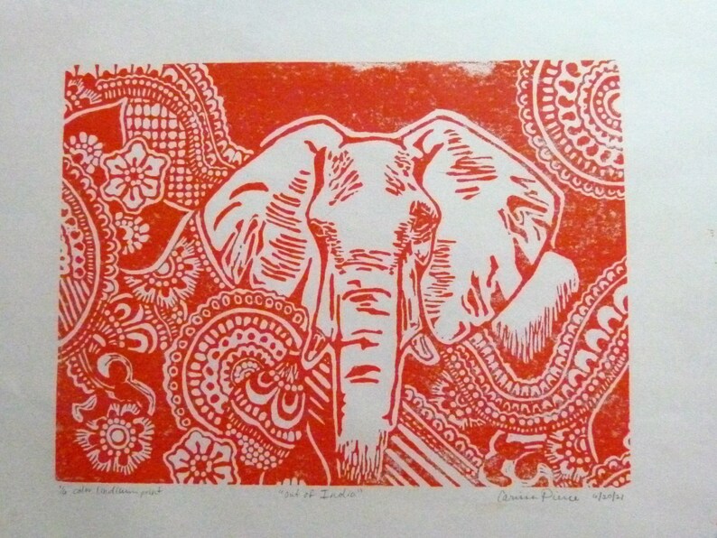 Elephant Print (lino Cut) - Etsy