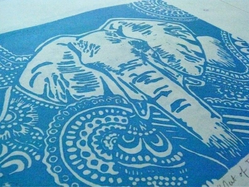 Elephant Print (lino Cut) - Etsy