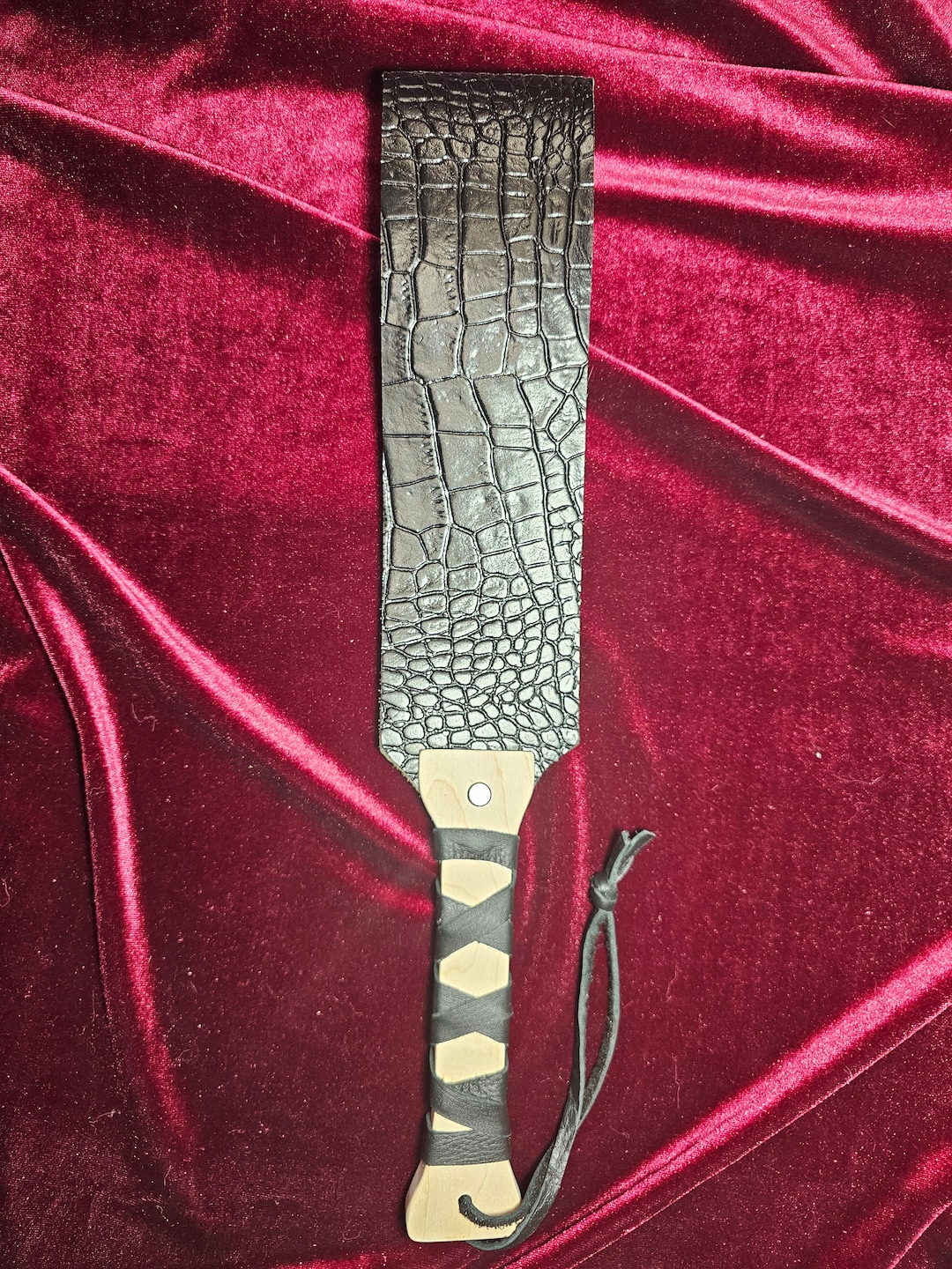 Black Crocodile Embossed Genuine Cowhide Leather Slapper Paddle With ...
