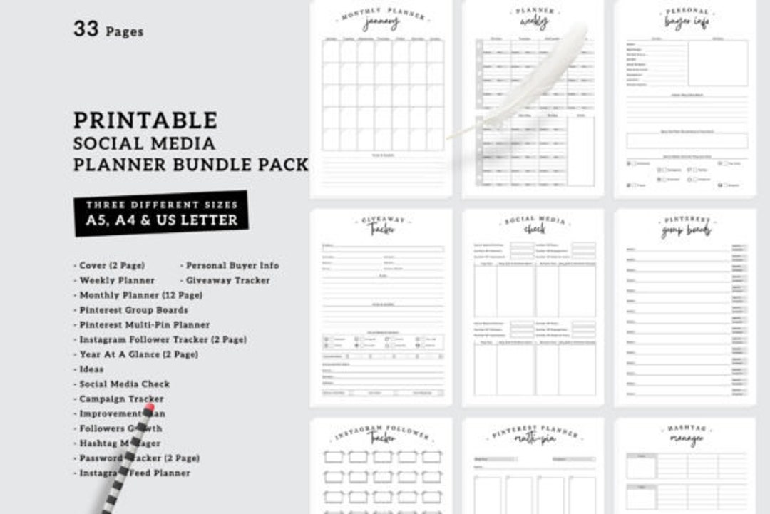 Printable Social Media Planner Bundle, Printable Social Media Planner ...