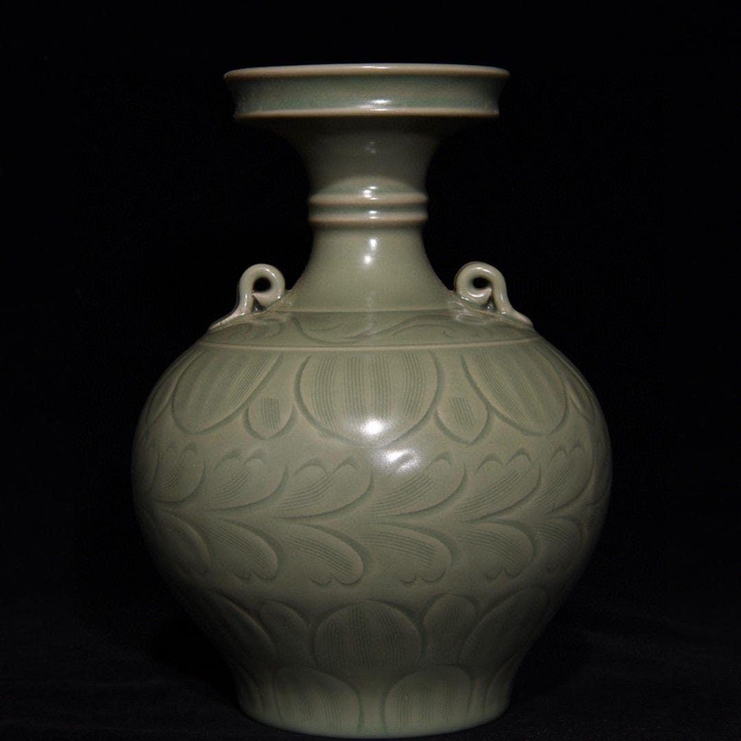N4888 Chinese Yue Kiln Green Glaze Flower Design Porcelain Vases - Etsy