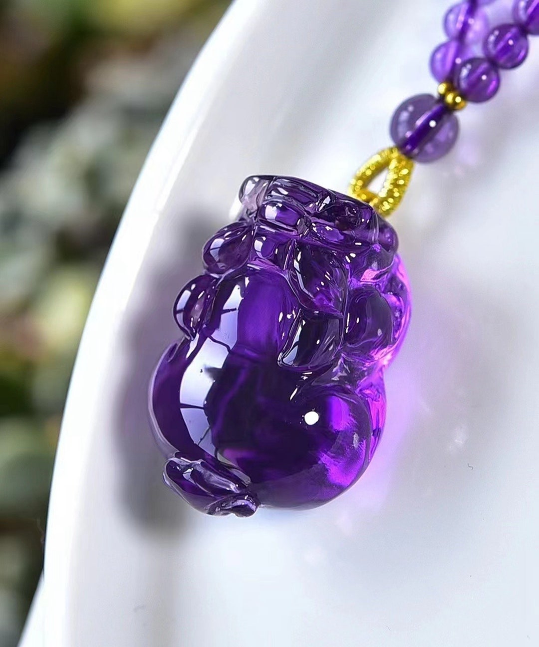 E6276 Beautiful Chinese Amethyst Carved Pixiu Pendant W Beads - Etsy