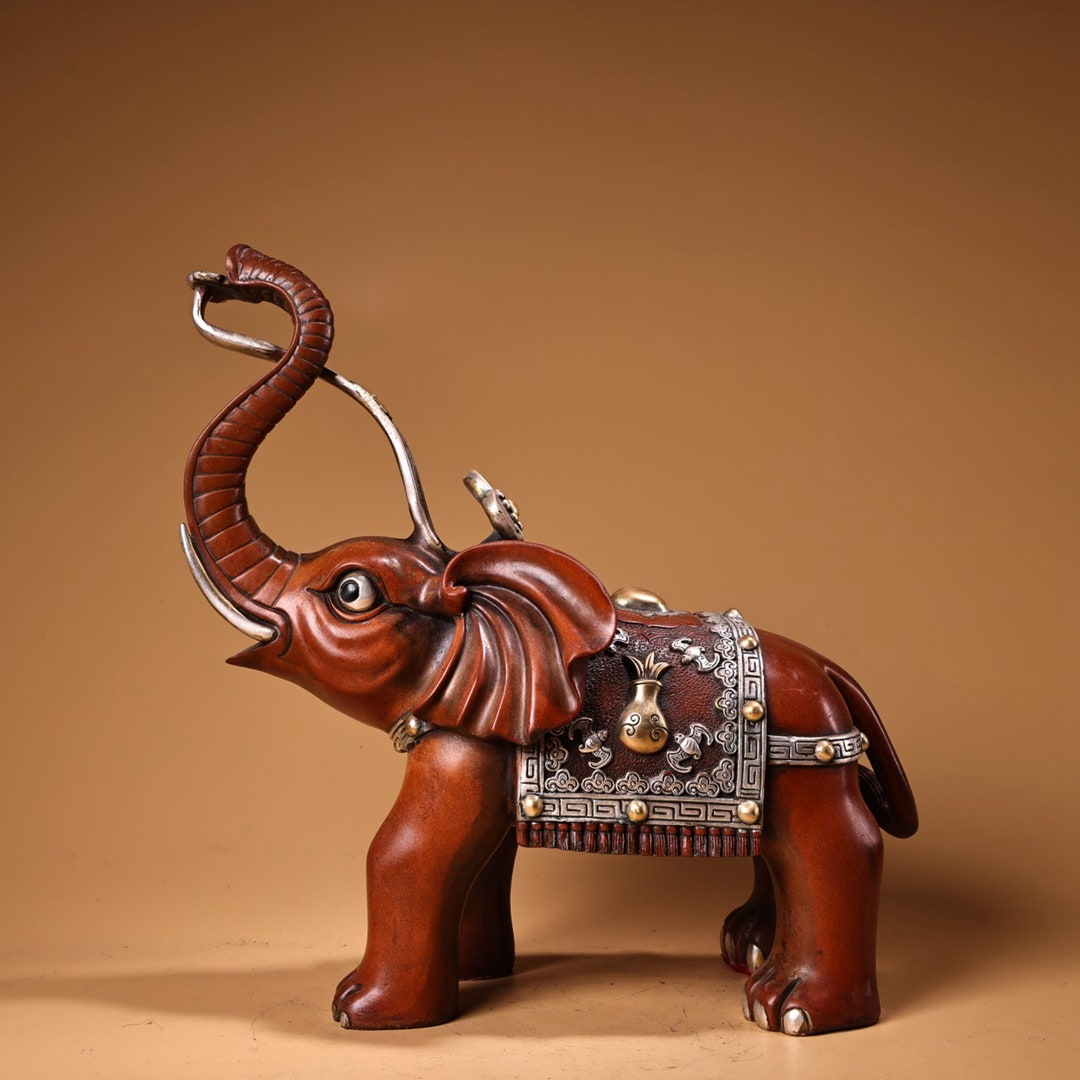 E7099 Old Chinese Gilt Gold-plated Silver Copper Elephant Statue - Etsy