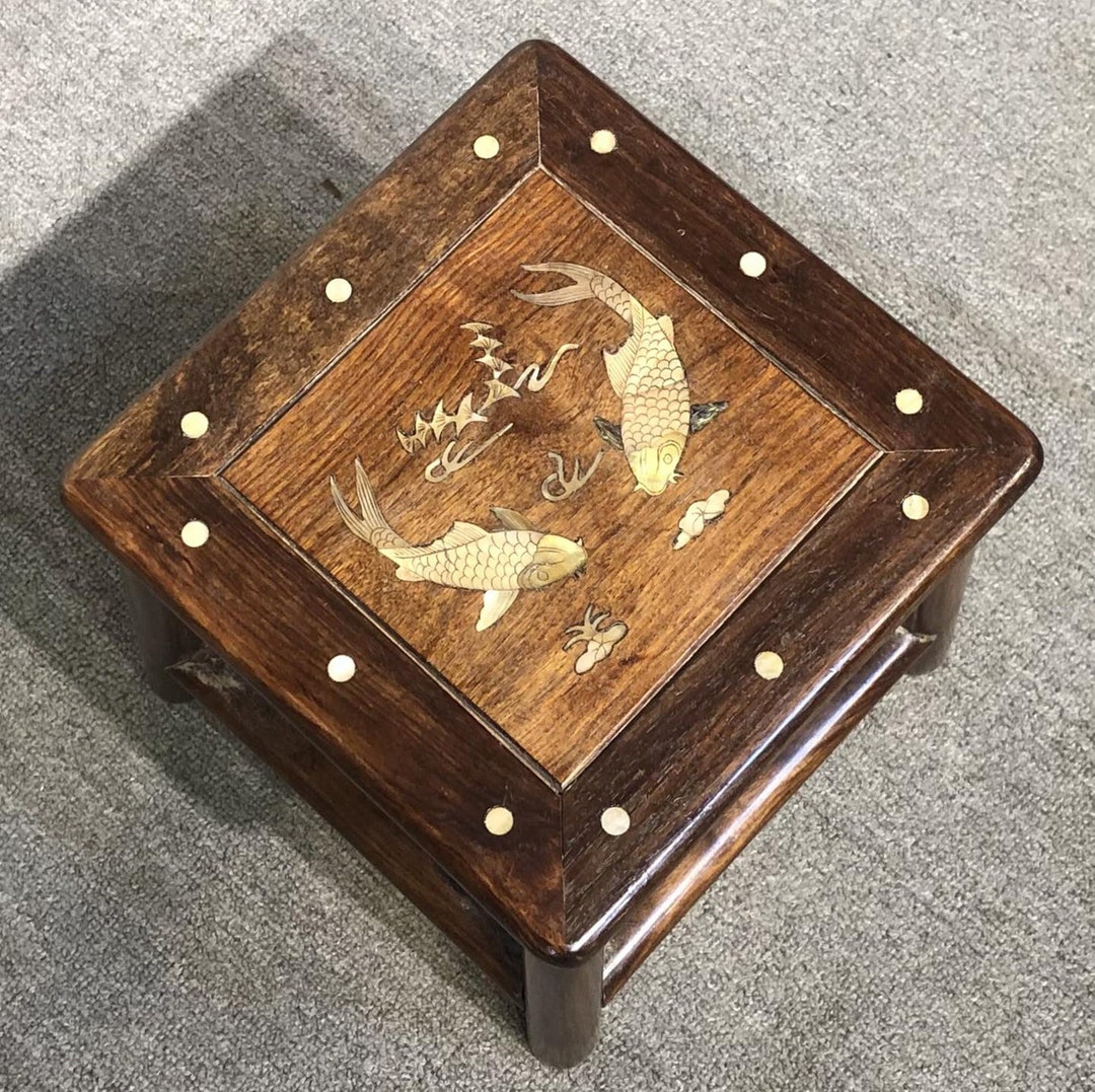 E7620 Chinese Huali Wood Inlay Shell Fish Design Stool - Etsy