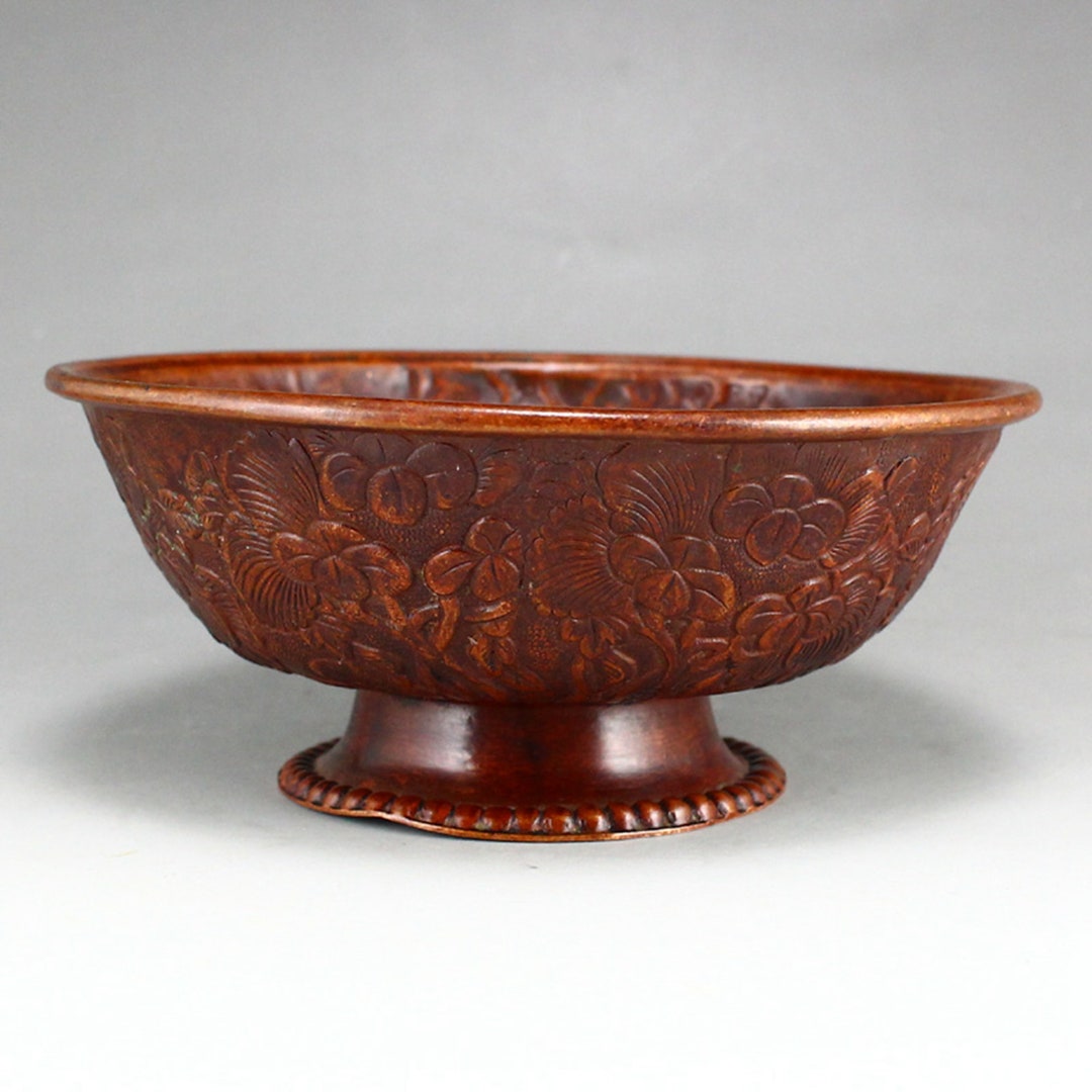 A6493 Vintage Chinese Red Copper Flowers & Birds Design Bowl - Etsy