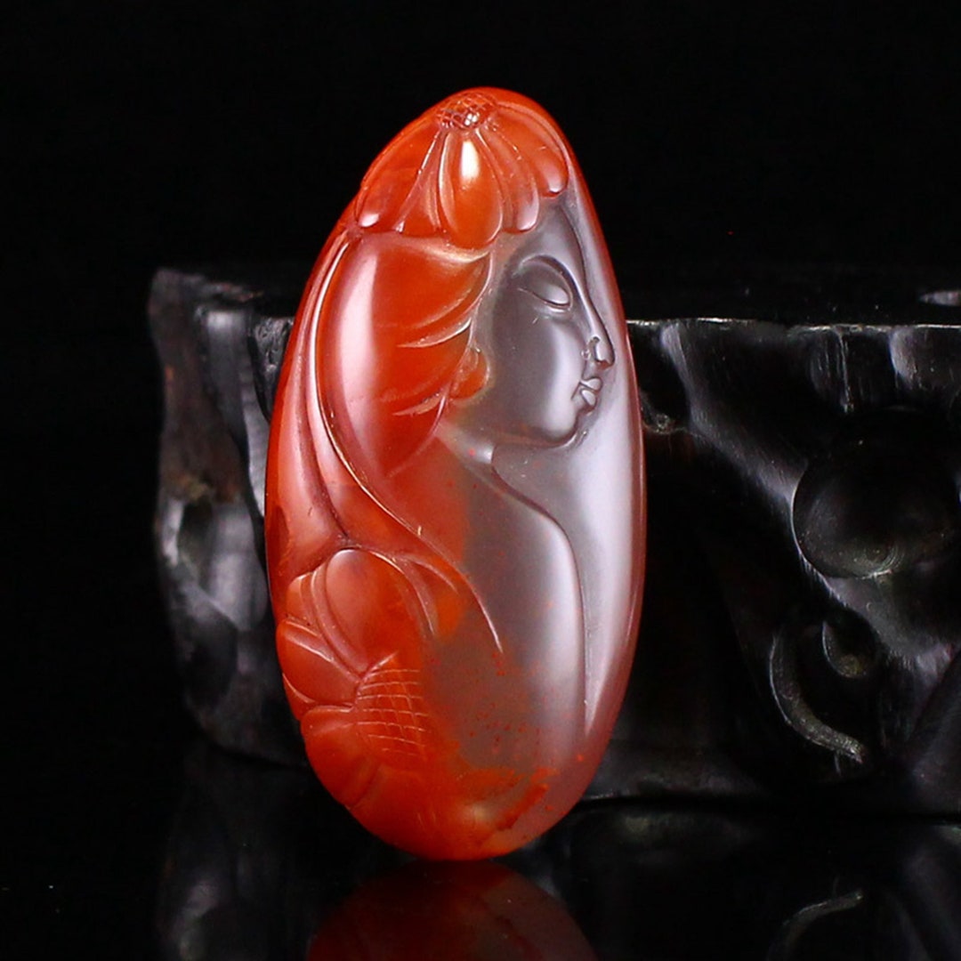E1906 Chinese Natural Nanhong Agate Beautiful Woman Pendant - Etsy
