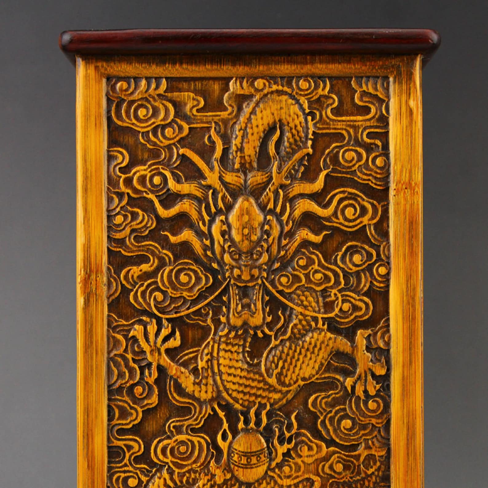 N2037 Chinesischer Buchsbaum Holz Drache & Feuerball Quadrat | Etsy