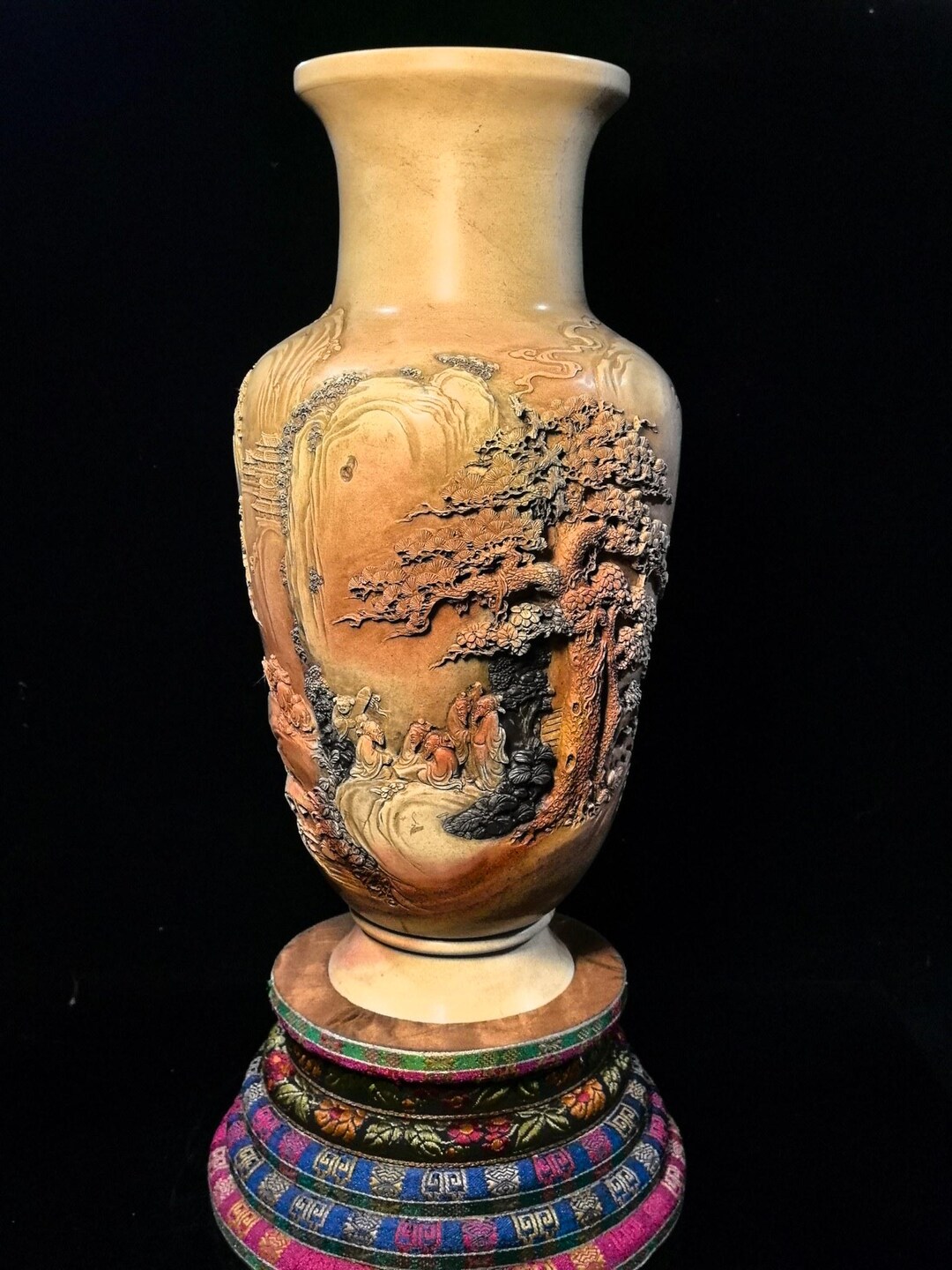 N7361 Vintage Chinese Shoushan Stone Low Relief Sages Meeting Design ...