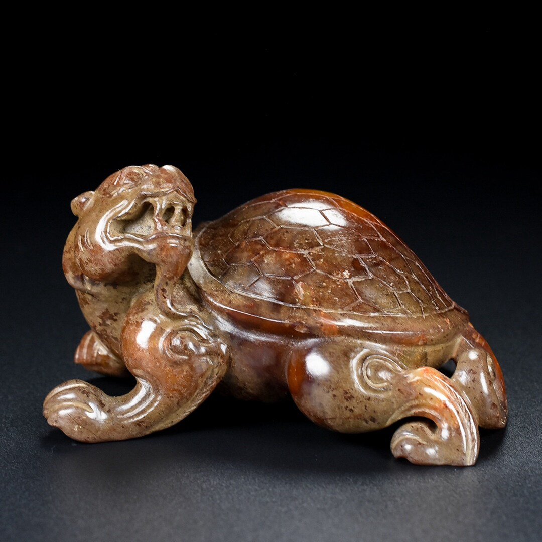 E5945 Vintage Chinese Hetian Jade Carved Dragon Turtle Statue - Etsy