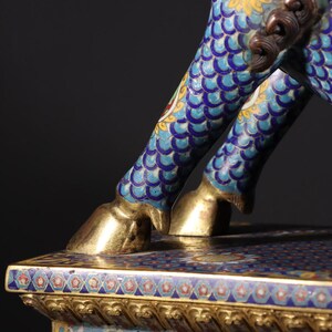 N6217 Vintage Chinese Gilt Gold Bronze Cloisonne Fortune Kylin Statue ...