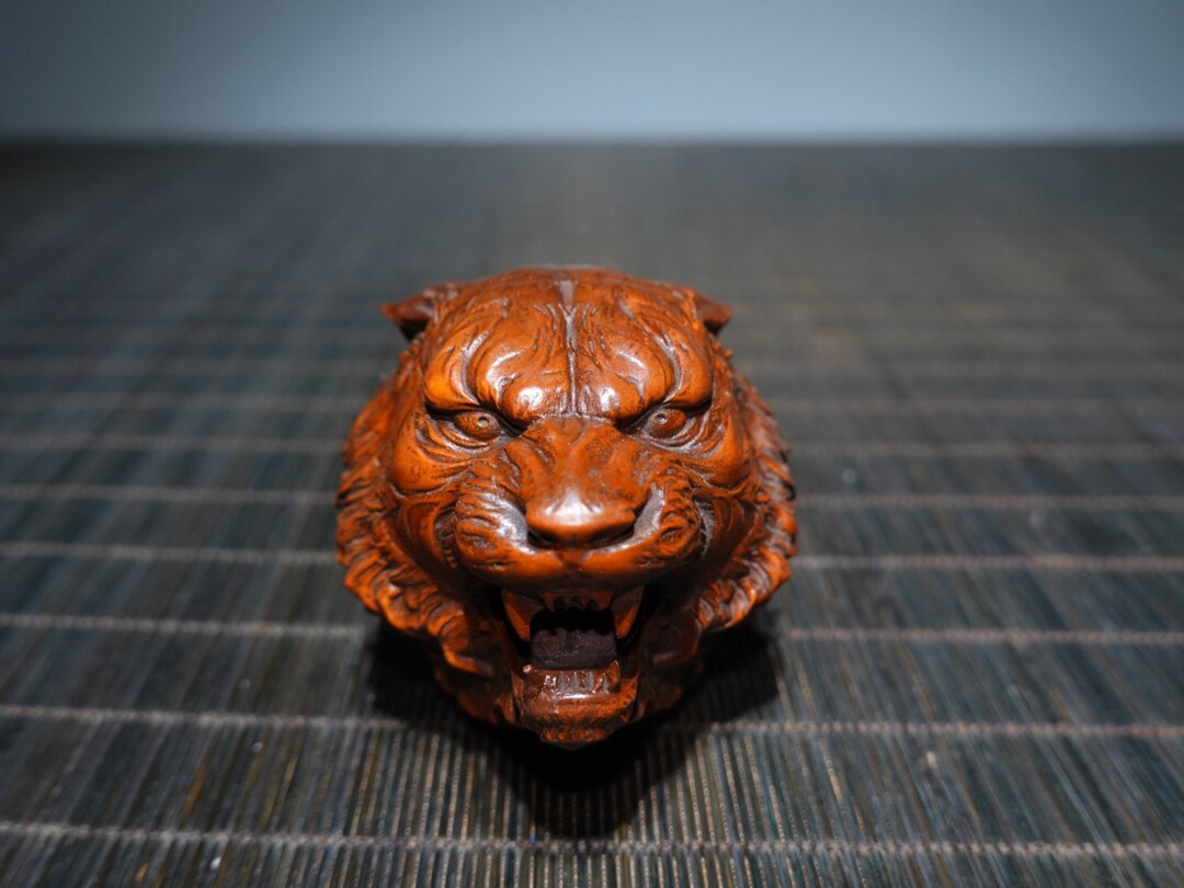 E1947 Chinese Boxwood Wood Carved Tiger Head Pendant - Etsy