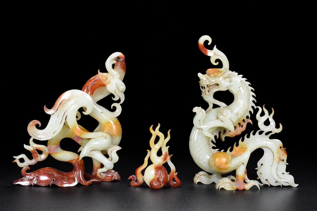 N9135 A Pair Vintage Chinese Hetian Jade Dragon Phoenix Statues - Etsy