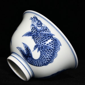 N1089 Chinese Blue and White Porcelain Fish Design Cup - Etsy