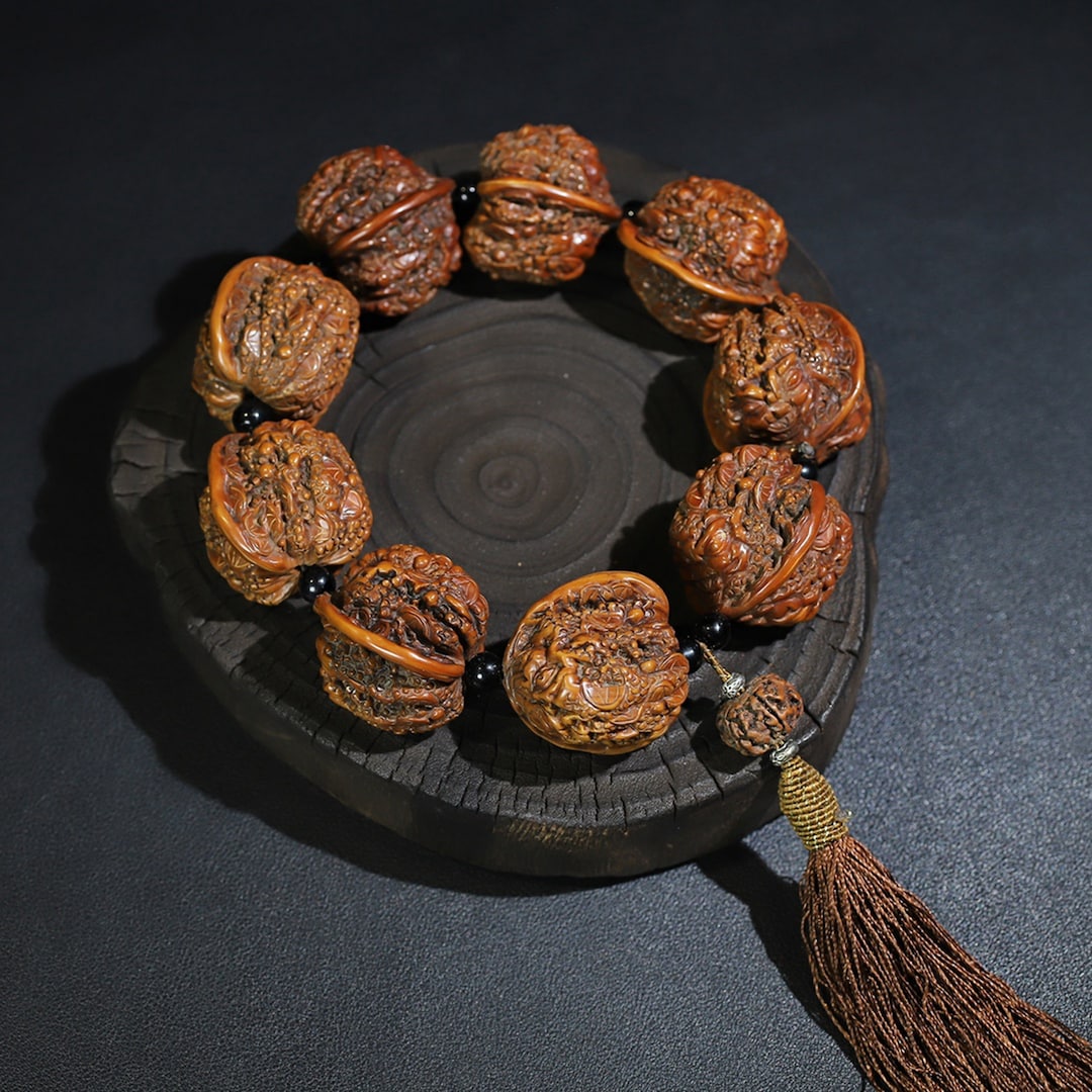 E4331 Vintage Chinese Art Walnuts Carved Fortune Toad Bracelet - Etsy