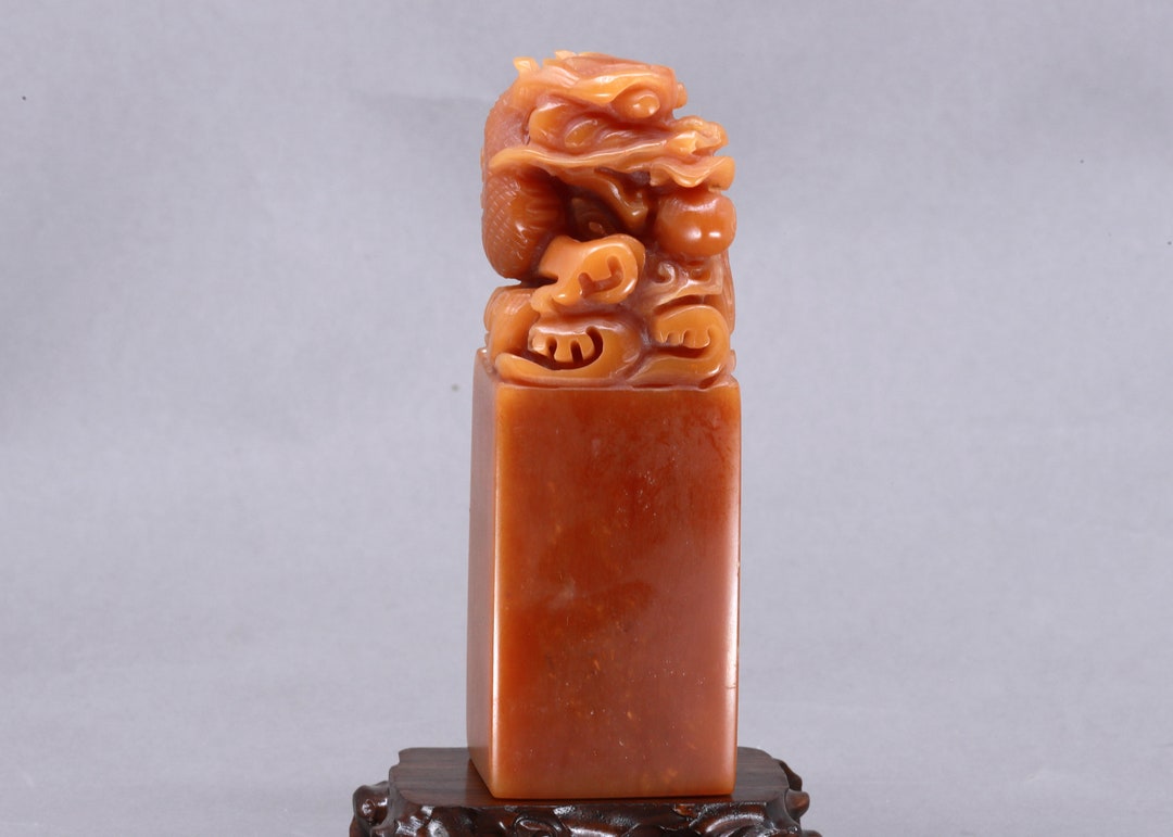 Chinese Yellow Shoushan Stone Stamp/seal W Dragon - Etsy