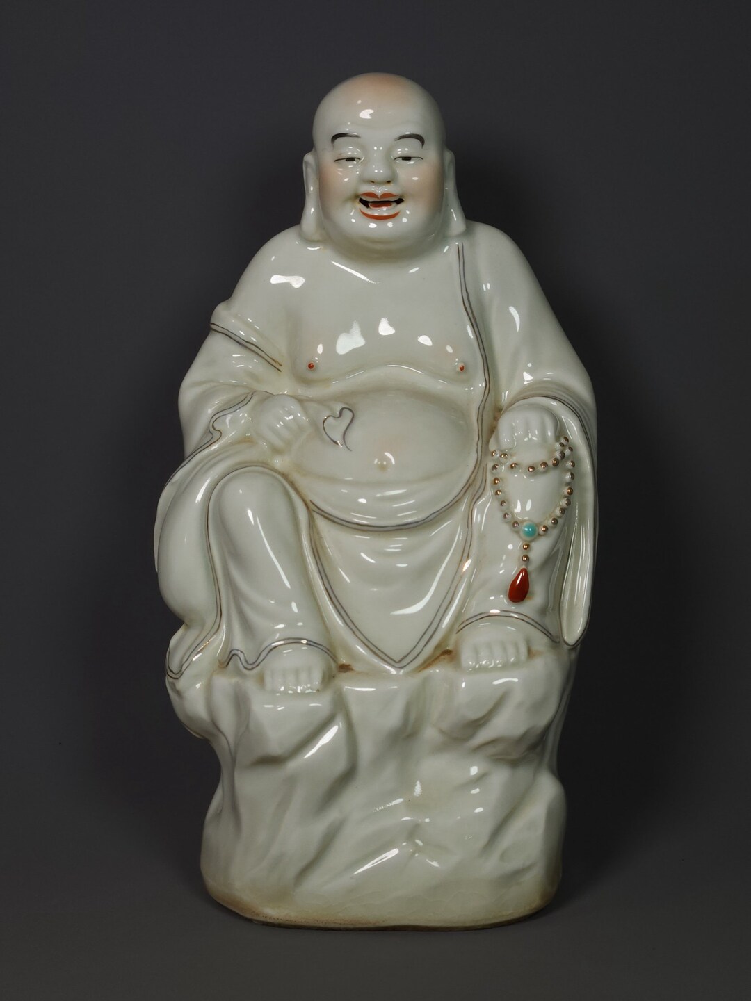 E7420 Chinese Gilt Gold White Glaze Laughing Buddha Porcelain Statue - Etsy