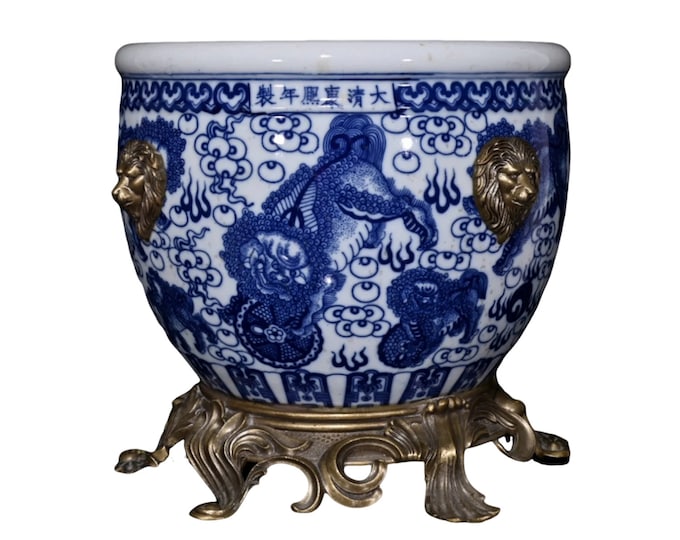 Chinese Koi Fish Bowl Jardiniere Pot Planter Hand Painted Porcelain 6 ...