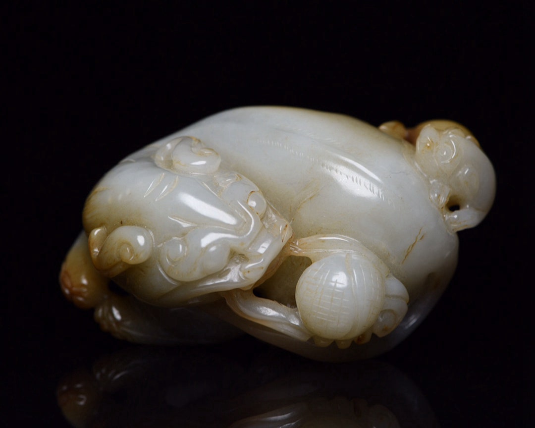 A6803 Vintage Chinese Jade Double Beast Statue - Etsy