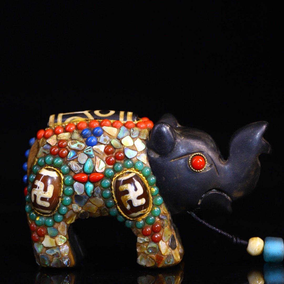 E5543 Vintage Meteorite Inlay Shell & DZI Agategem Elephant - Etsy