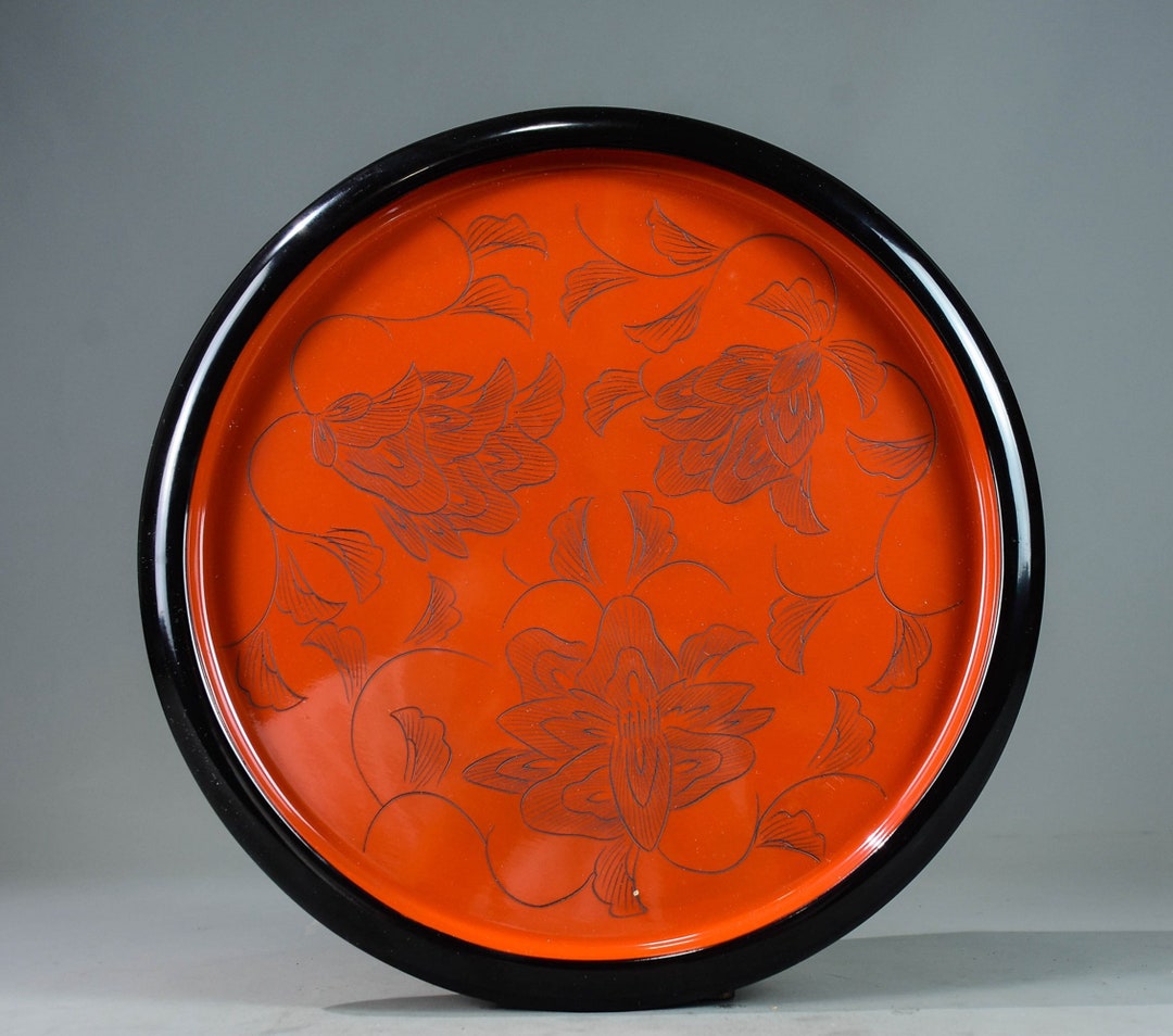 E2823 Beautiful Chinese Red Lacquerware Flower Design Tea - Etsy