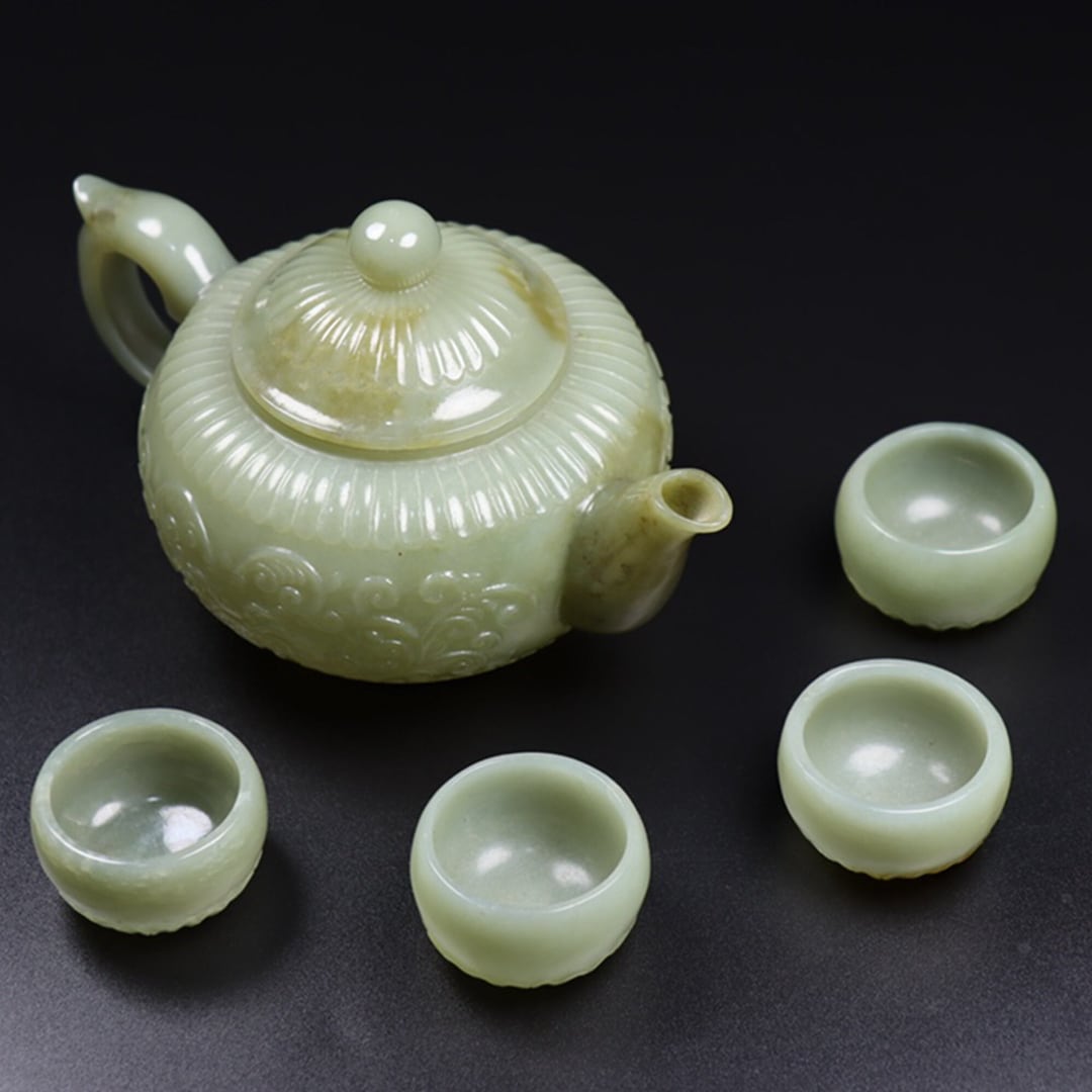 E7861 A Set Chinese Natural Hetian Jade Carved Teapot & Cups - Etsy