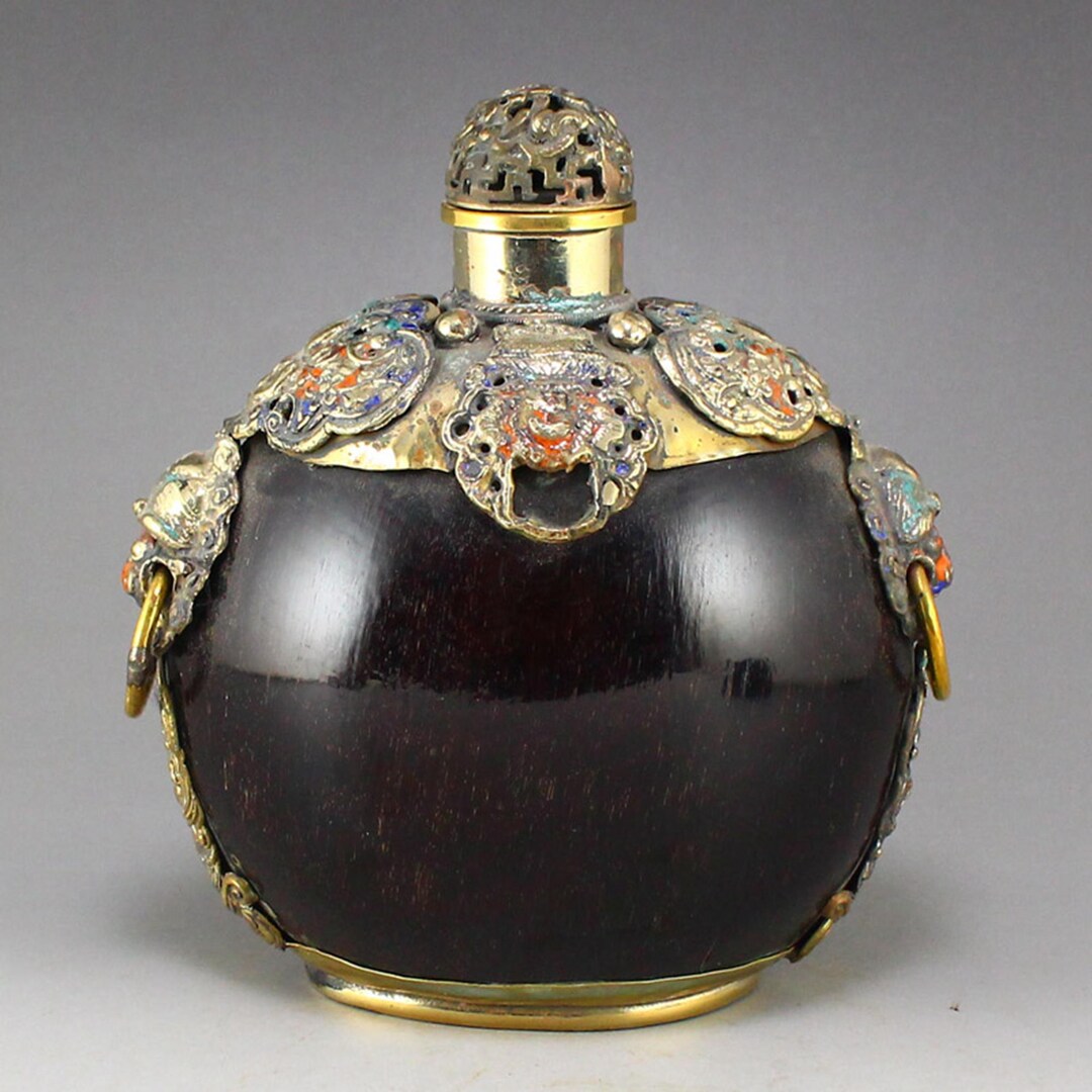 N4695 Vintage Chinese White Copper Inlay Ox Horn Snuff Bottle - Etsy